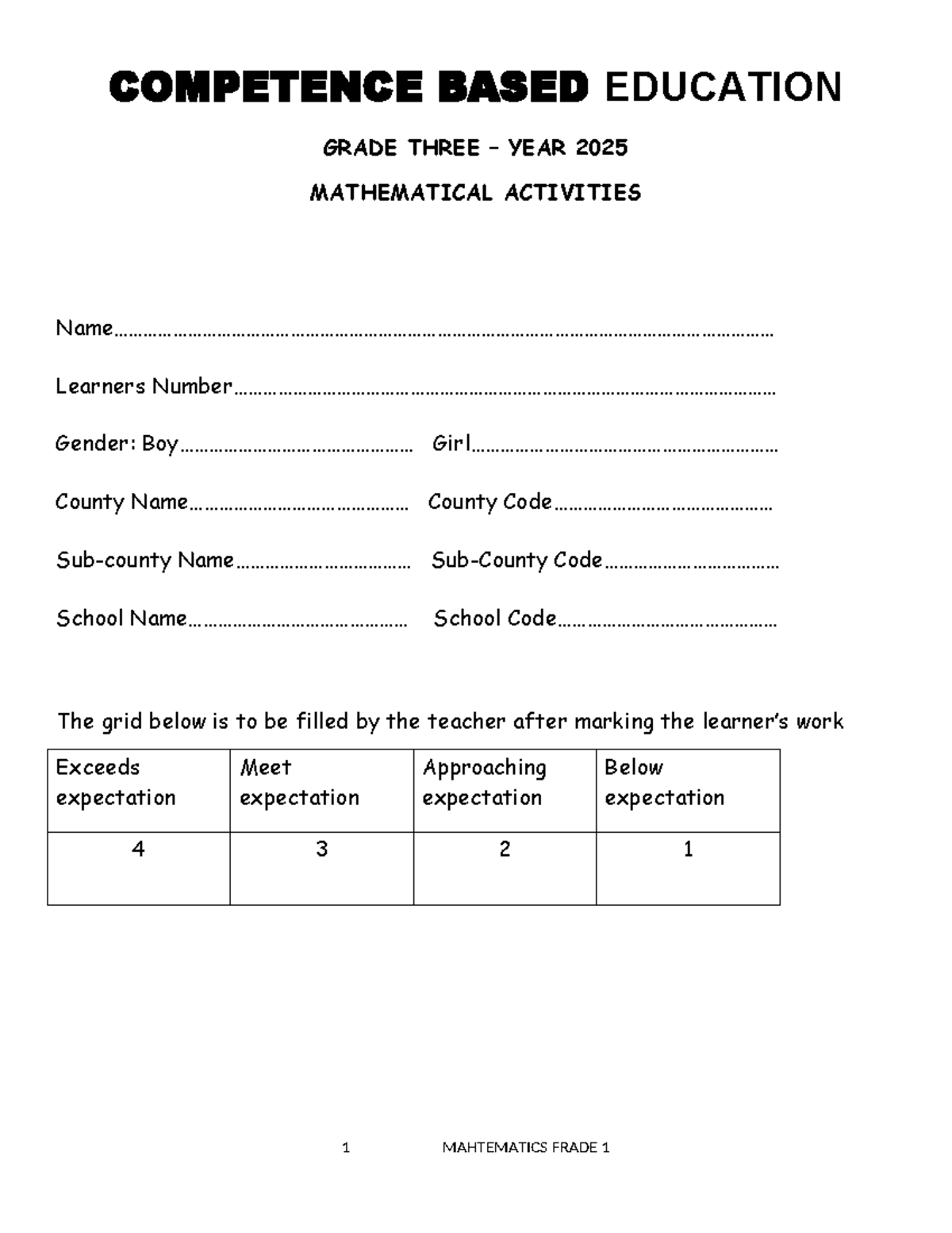 G3 MATH - Competence Based Education Activities for 2025 - Studocu