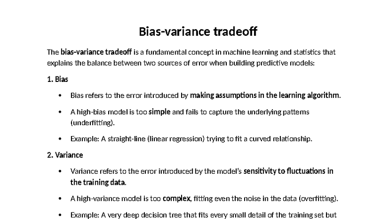Bias-Variance Tradeoff in Machine Learning: Key Concepts - Studocu