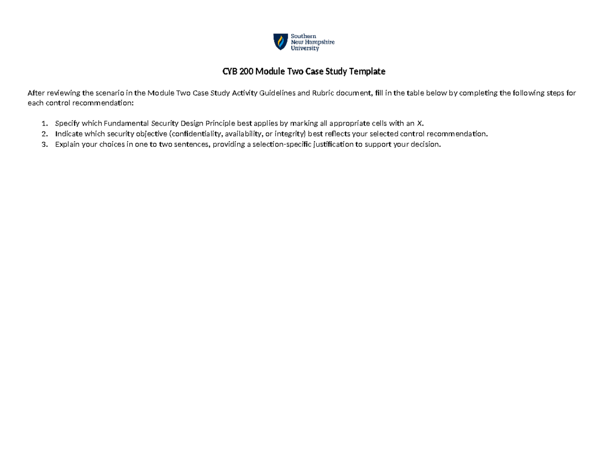 CYB 200 Module Two Case Study - Specify which Fundamental Security ...