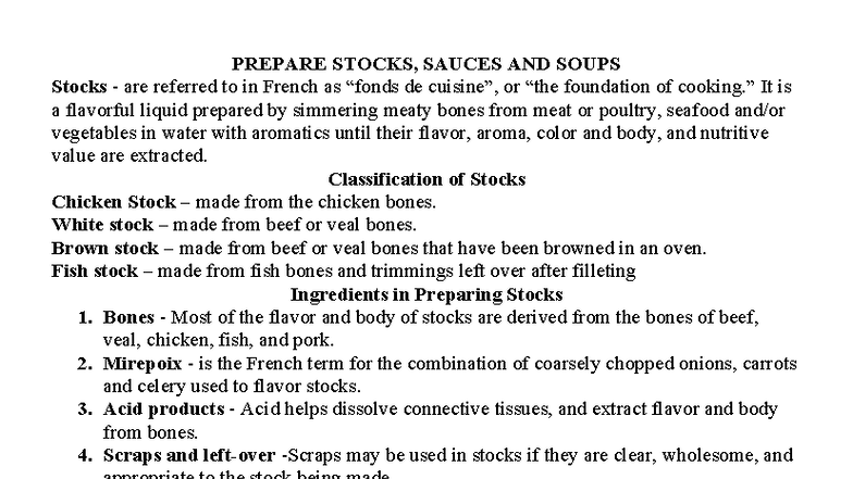 Prepare Stocks, Soups & Sauces: Culinary Techniques and Classifications ...