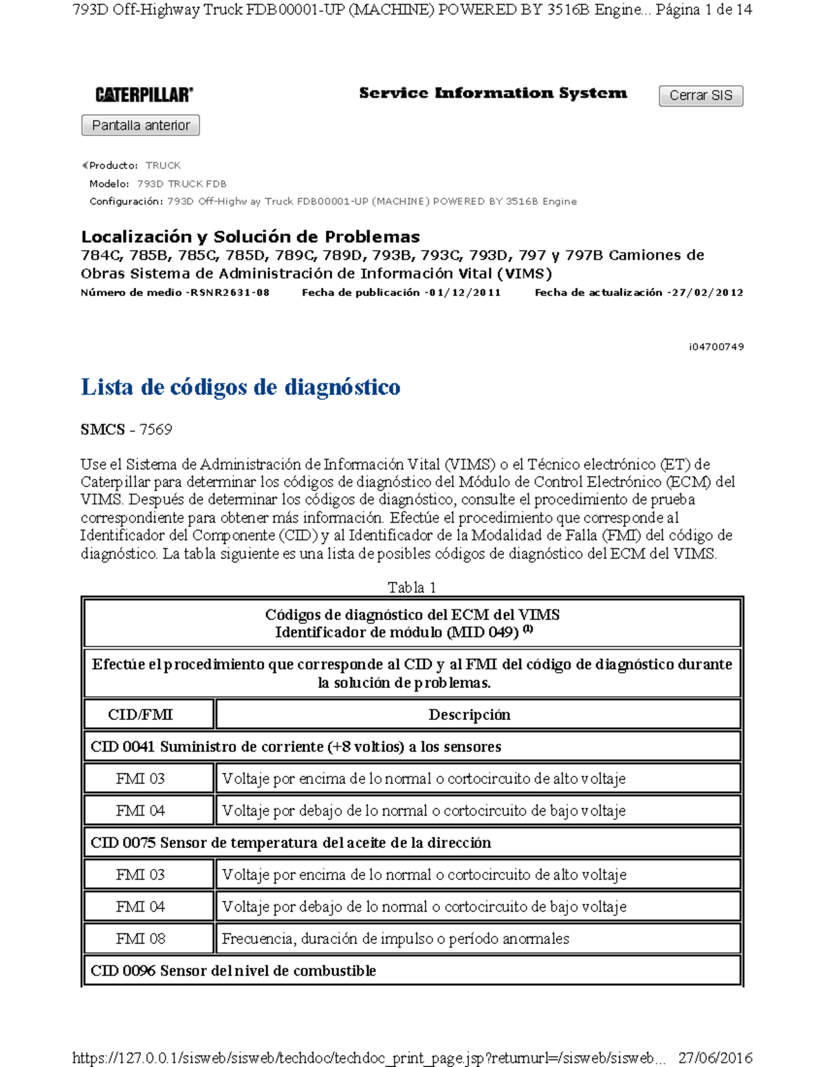 362583341 Lista de Códigos de Diagnóstico CID y FMI de Camiones 793D ...