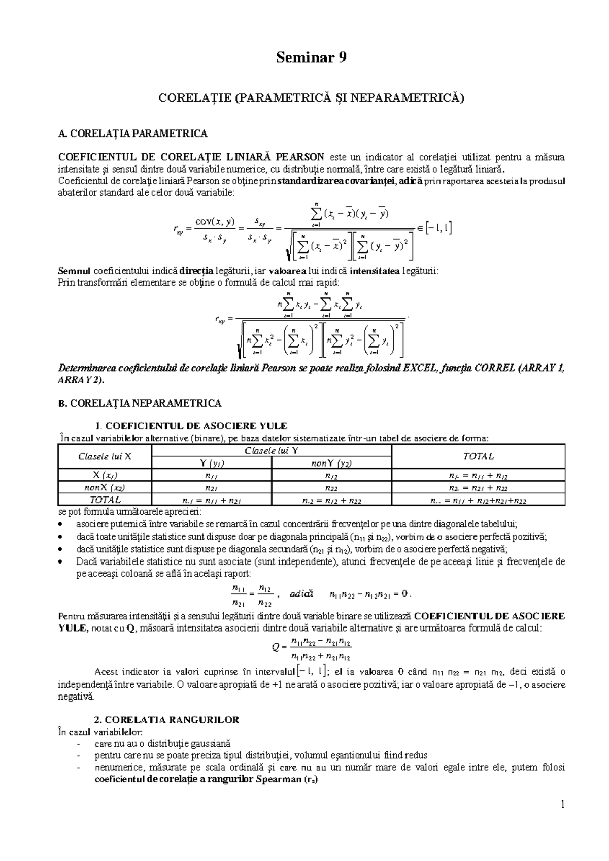 Corelatia - statistica - Seminar 9 CORELAȚIE (PARAMETRICĂ ȘI ...
