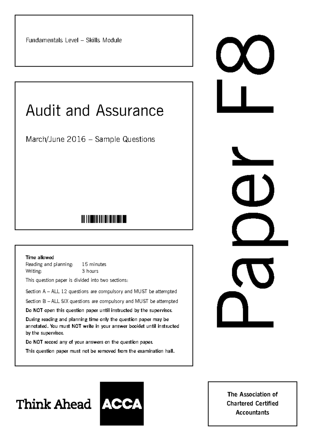 ACCA F8 Audit - March/June 2016 Sample Questions & Guidance - Studocu