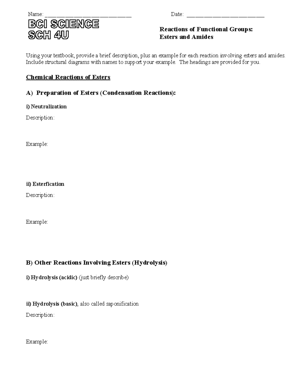 Chemical Reactions of Esters and Amides: Handouts-11 - Studocu