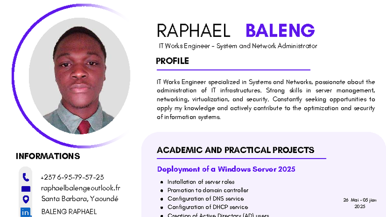 CV of IT Works Engineer (Systems & Networks) - Baleng Raphael - Studocu