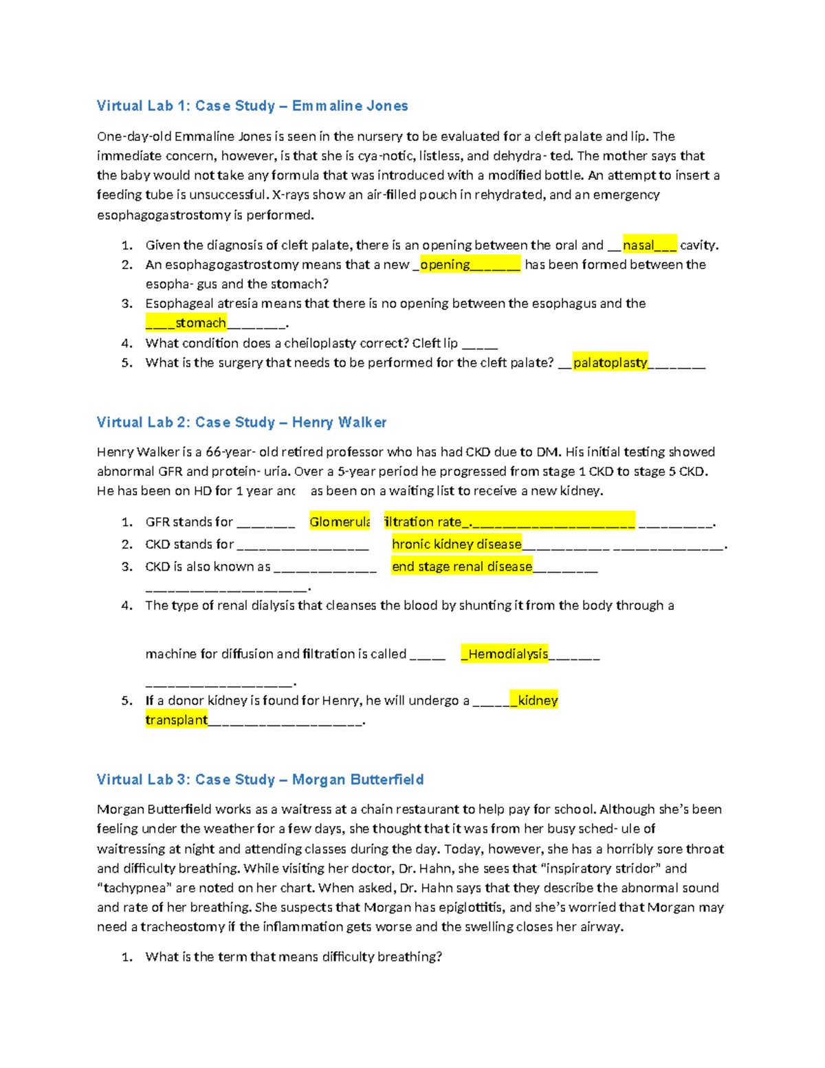 Case Study WK 4 - Medical Terminology for MAs: Emmaline, Henry & Morgan ...