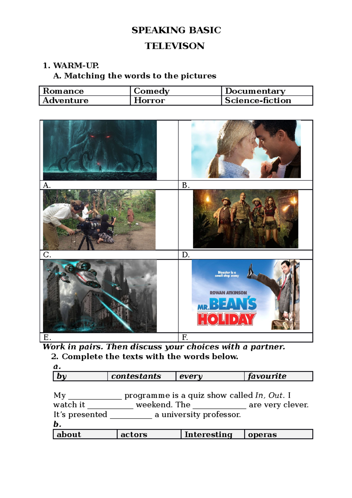 Speaking Lesson Extra Transportation - SPEAKING BASIC TELEVISON 1. WARM ...