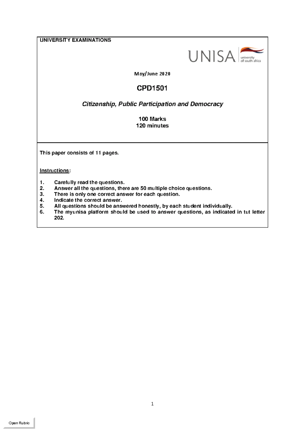 CPD1501 Final Exam: Role of Traditional Leadership in Governance - Studocu