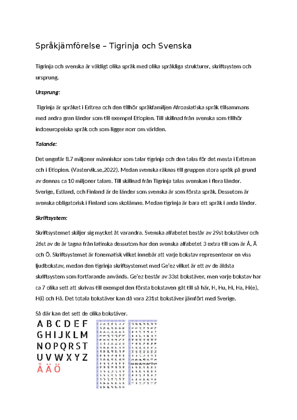 Språkjämförelse: Tigrinja vs. Svenska - Strukturer och Skriftsystem ...