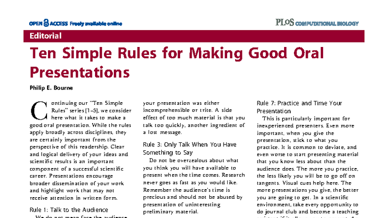 Ten Simple Rules for Effective Oral Presentations in Science - Studocu