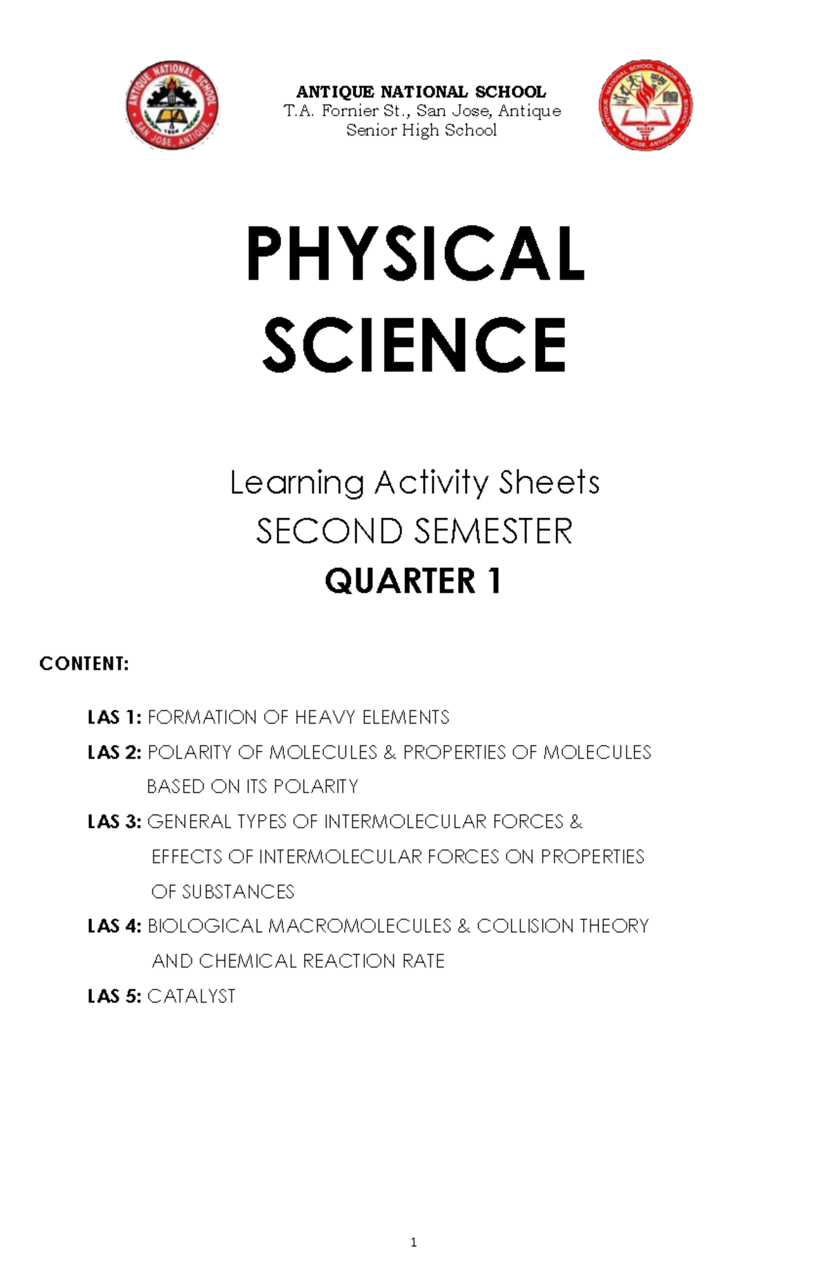 Q1- Physci-edit - Q1- Physci-edit - PHYSICAL SCIENCE Learning Activity ...