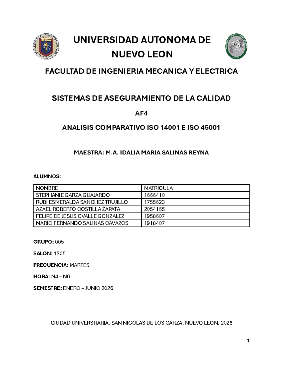 Análisis Comparativo ISO 14001 e ISO 45001 - AF4 - Studocu