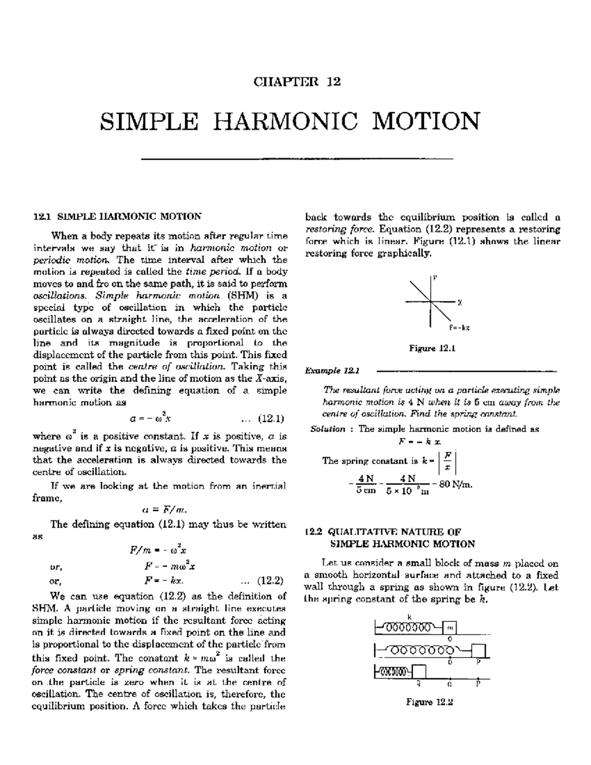 CHAPTER 12: SIMPLE HARMONIC MOTION - Key Concepts and Equations - Studocu