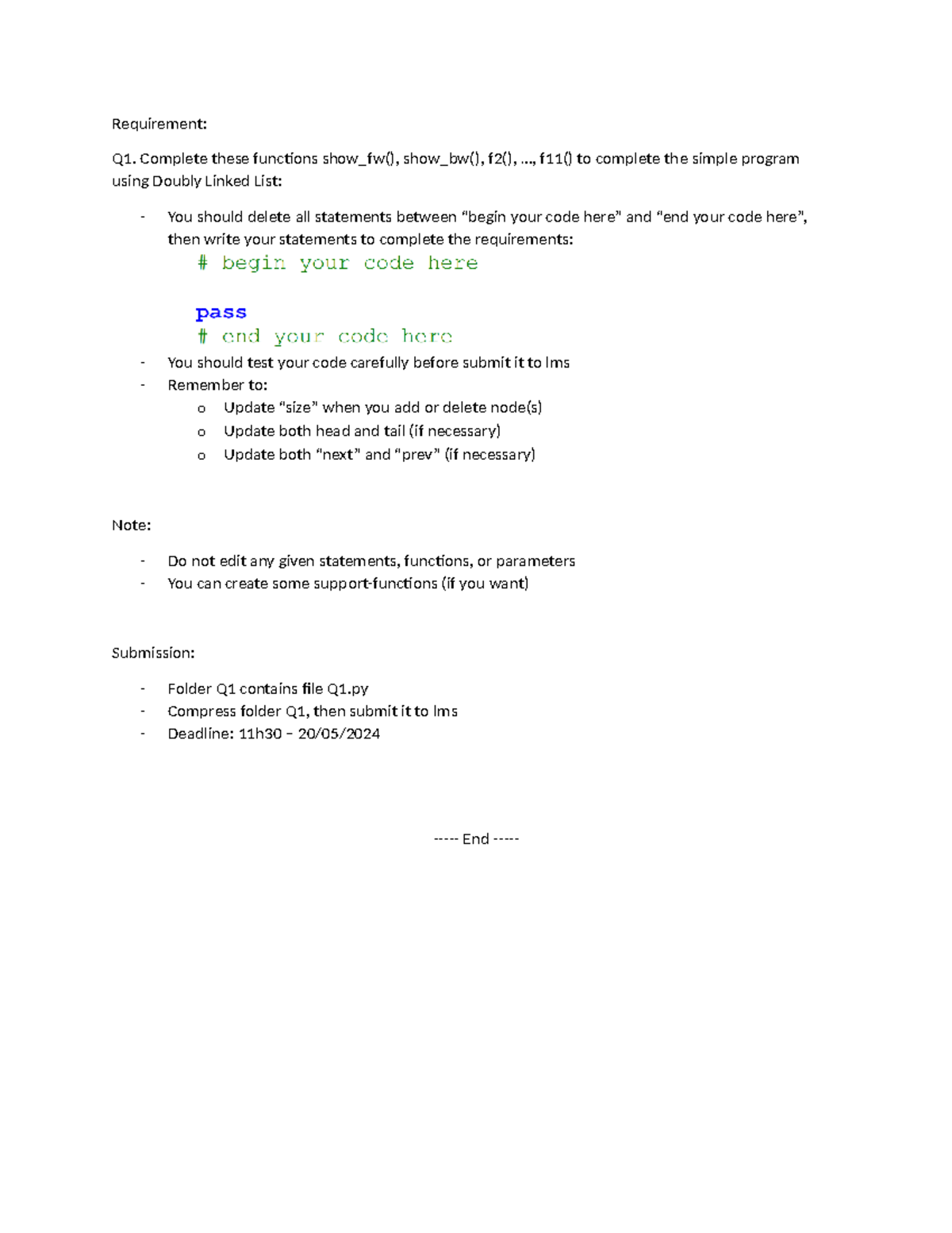 Q1: Practical Exercise on Doubly Linked List Functions - Studocu