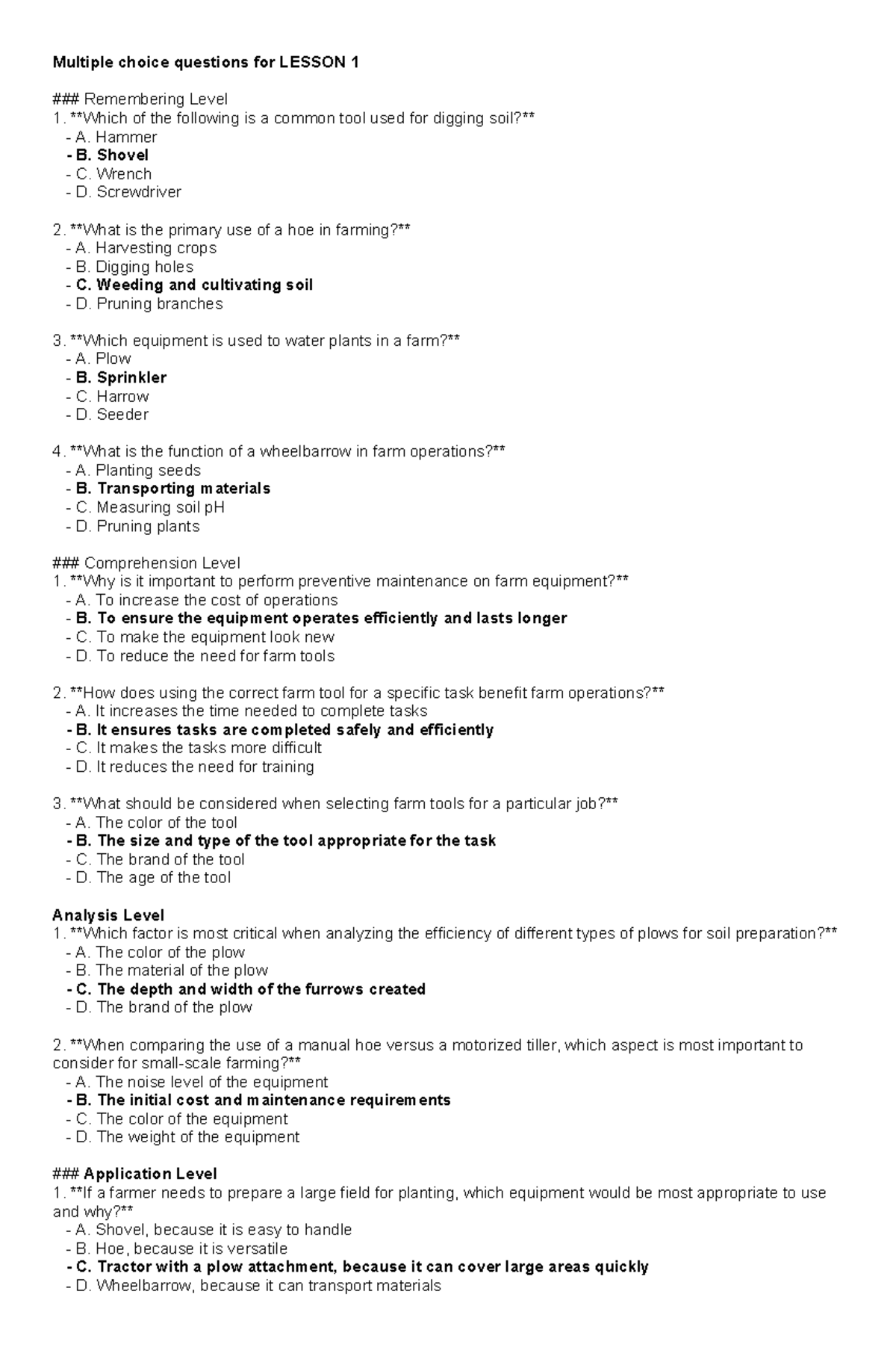 Multiple choice questions TLE 7 - Multiple choice questions for LESSON ...