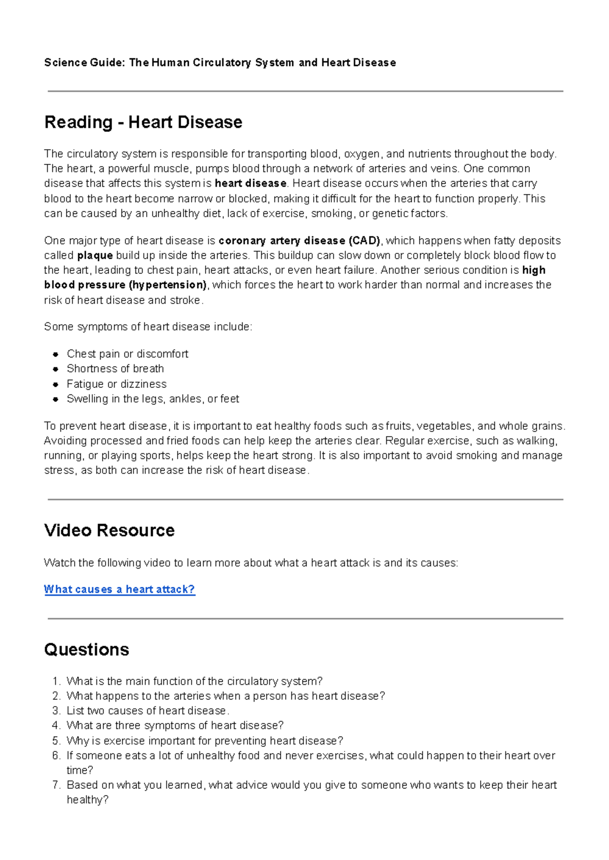 Science Guide: The Human Circulatory System & Heart Disease Overview ...