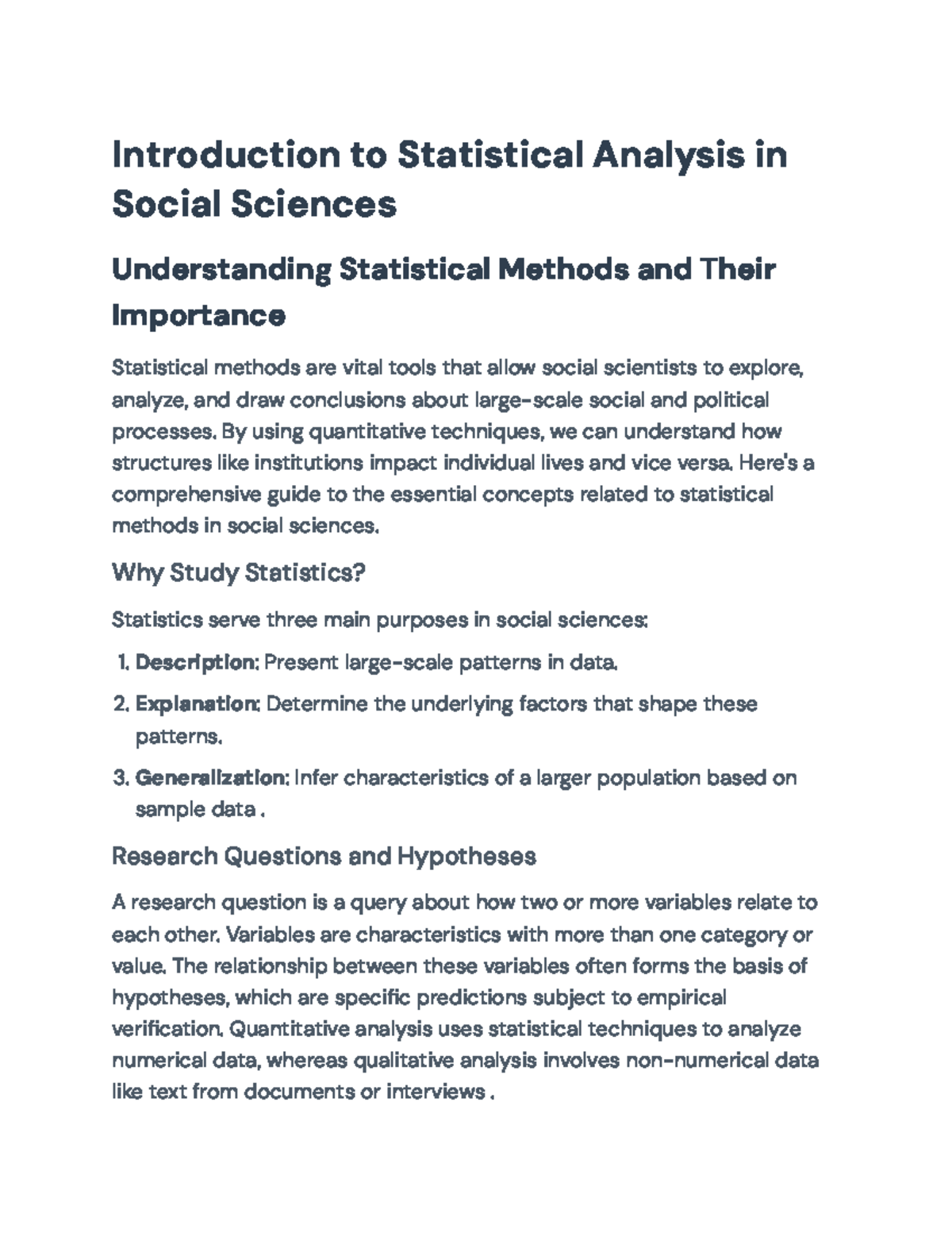 Statistical Analysis in Social Sciences: Key Concepts and Techniques ...