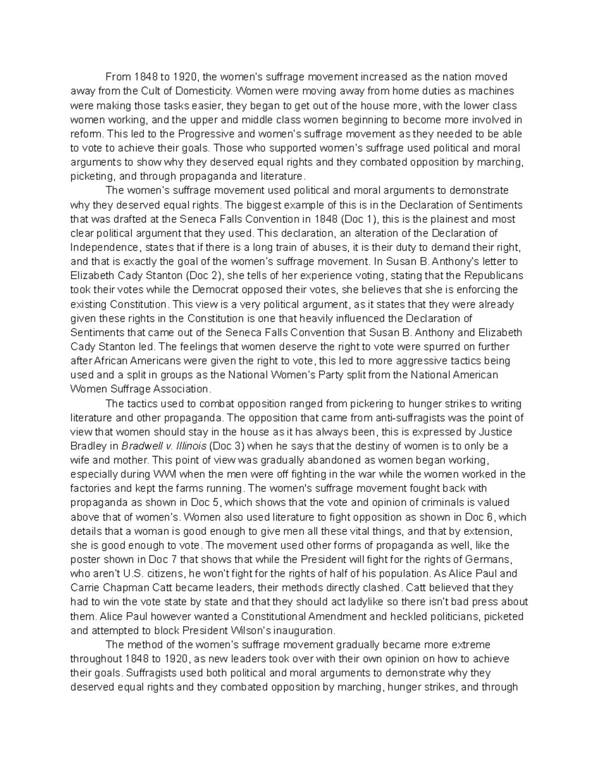 Women s Suffrage DBQ - Grade: a - From 1848 to 1920, the women’s ...