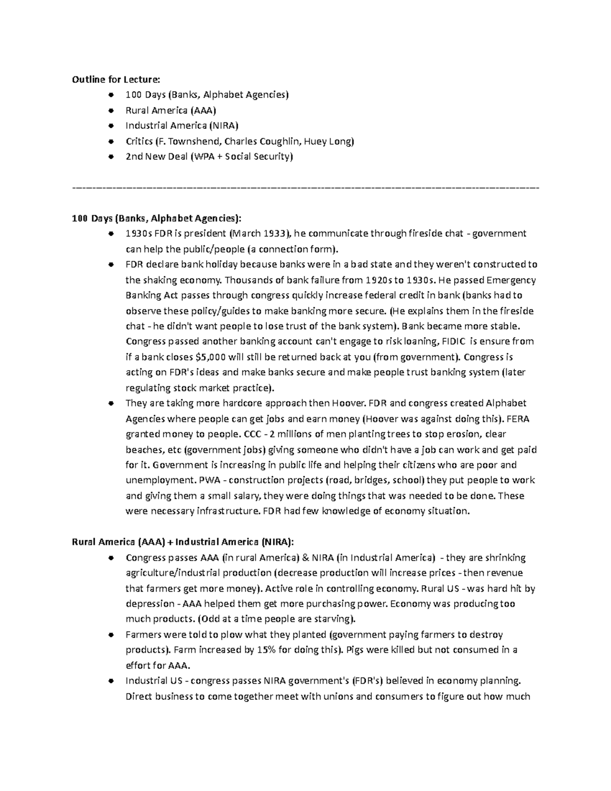 HIST 152 - Lecture Outline: FDR's New Deal & Economic Recovery in the ...