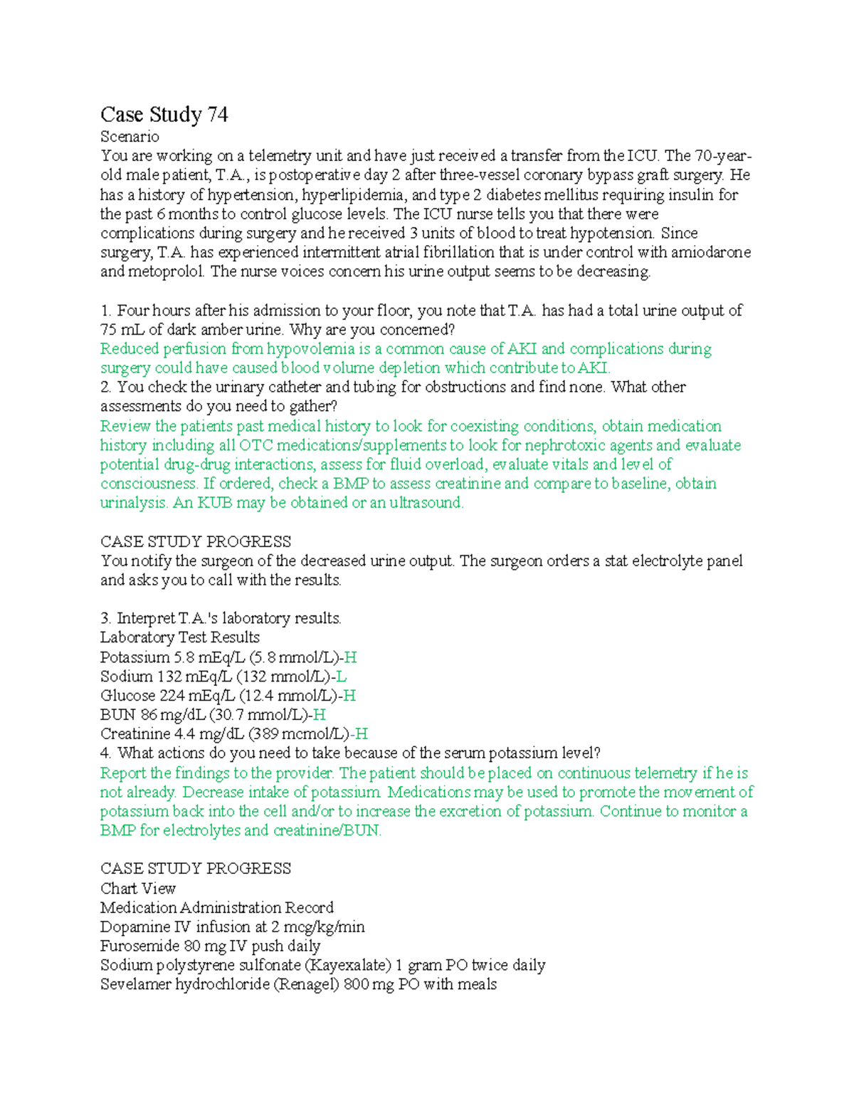 MS2 Case Study 74: Management of Acute Kidney Injury Post-Surgery - Studocu