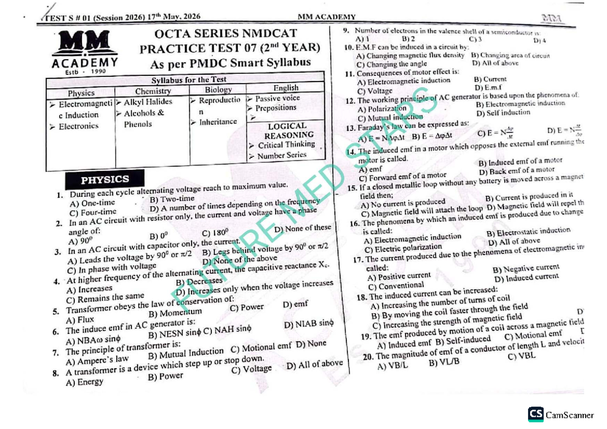 MM Academy Sunday Test 07 (Session 2026) - 17th May 2026 - Studocu