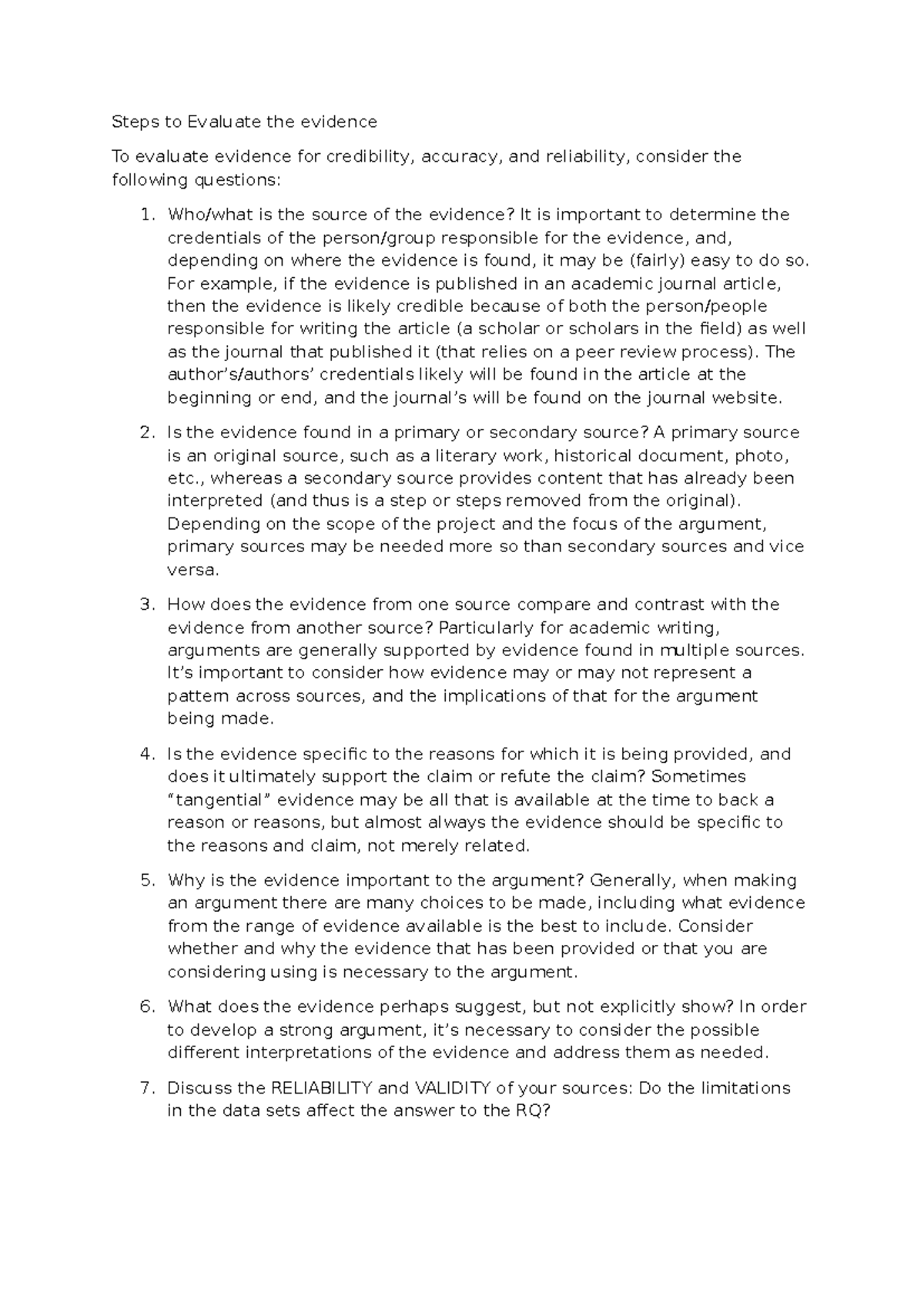 Evaluating Evidence: Credibility, Accuracy, and Reliability Steps - Studocu