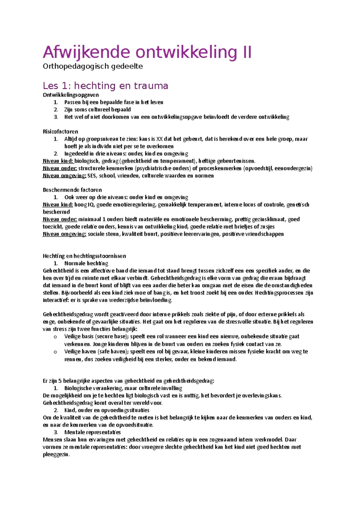 Afwijkende ontwikkeling II: Hechting en Autisme Analyse Les 1 & 2 ...