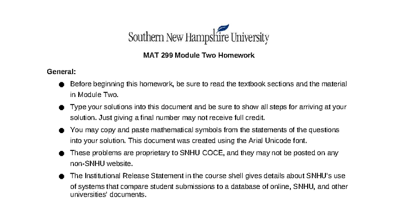 MAT 299 Module Two homework solutions and guidelines - Studocu
