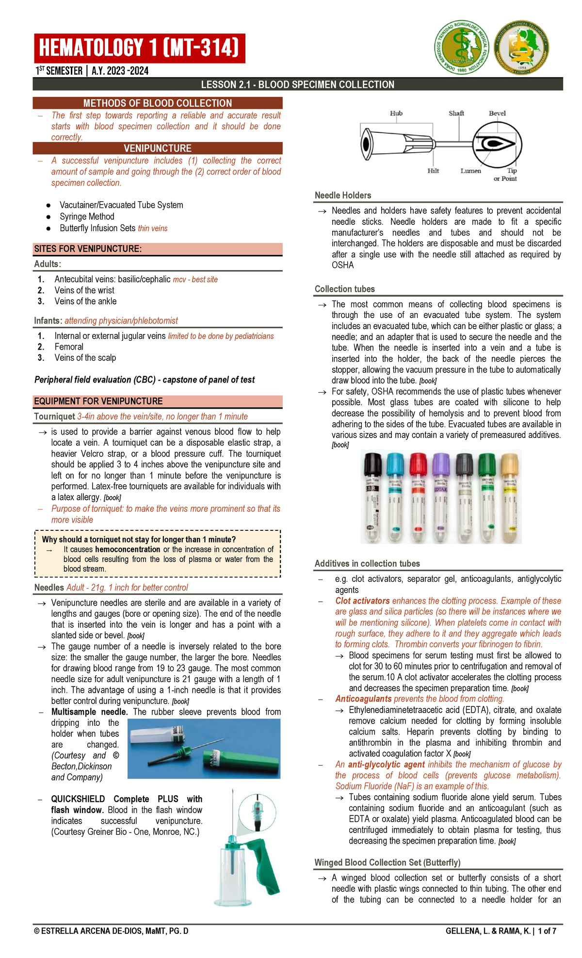 LESSON 2.1: BLOOD SPECIMEN COLLECTION METHODS AND PROCEDURES - Studocu