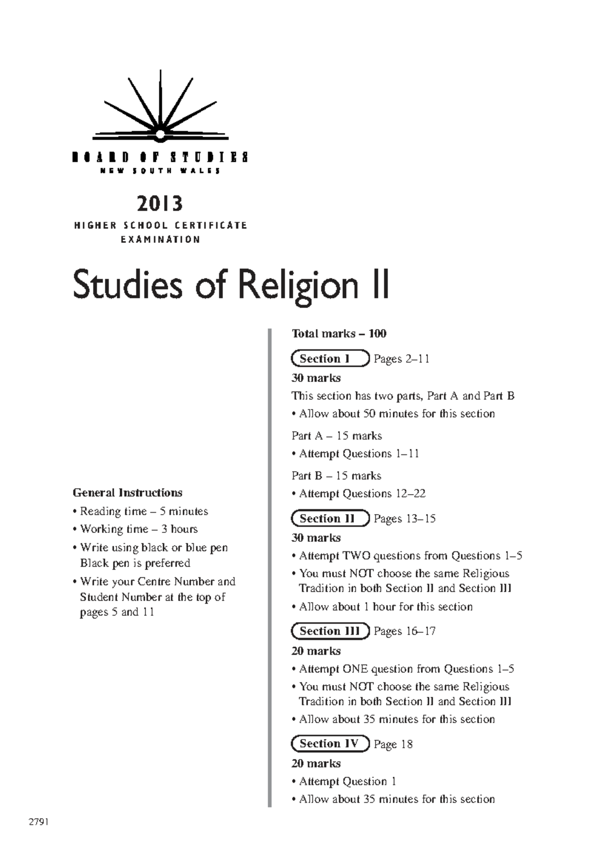 2013 HSC Studies of Religion II Exam Paper and Guidelines - Studocu