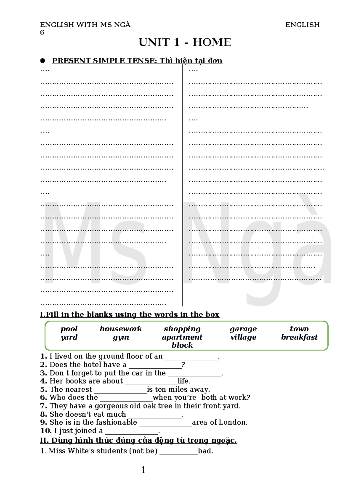 ENGLISH 6: UNIT 1 - PRESENT SIMPLE TENSE STUDY GUIDE - Studocu