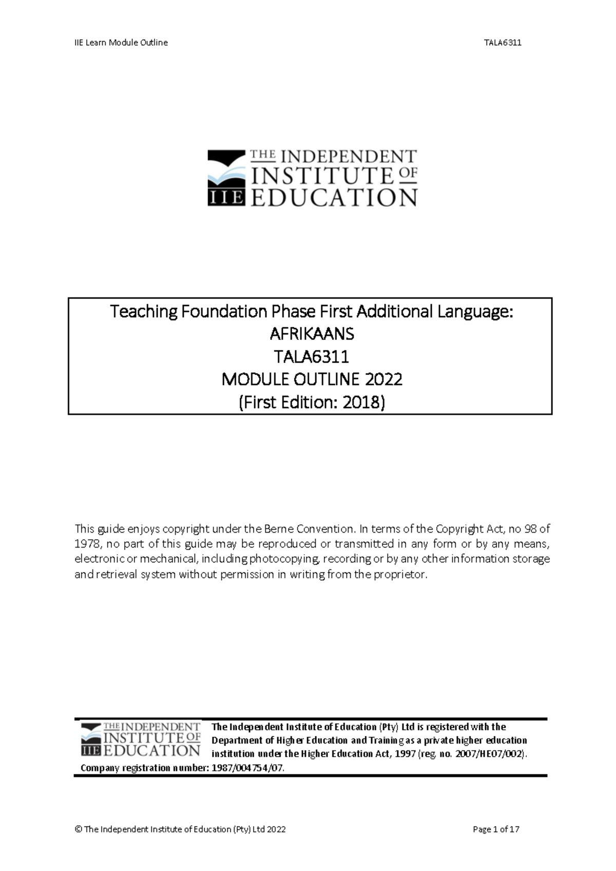 TALA6311 MO - module outline - Teaching Foundation Phase First ...