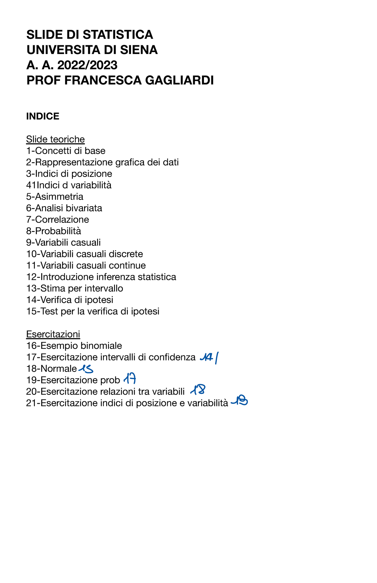 Slide di Statistica - Università di Siena (A.A. 2022/23) - Studocu