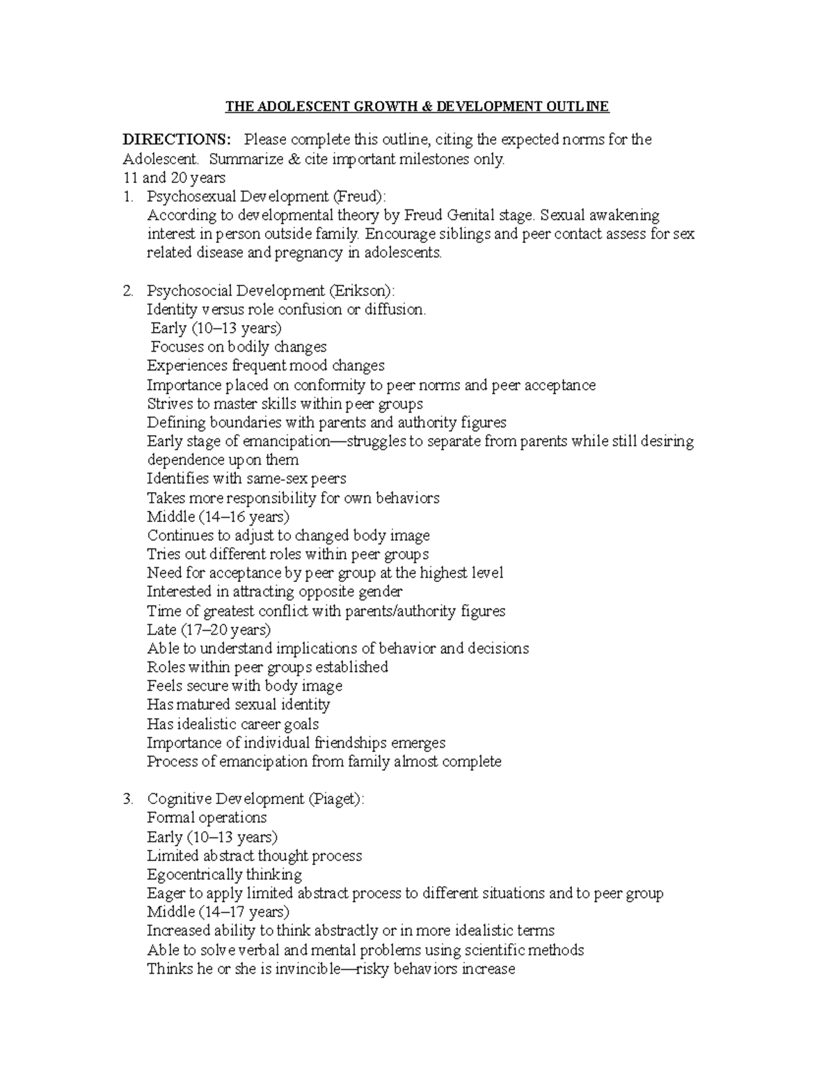 Adolescent Growth & Development Outline: Milestones 11-20 Years - Studocu