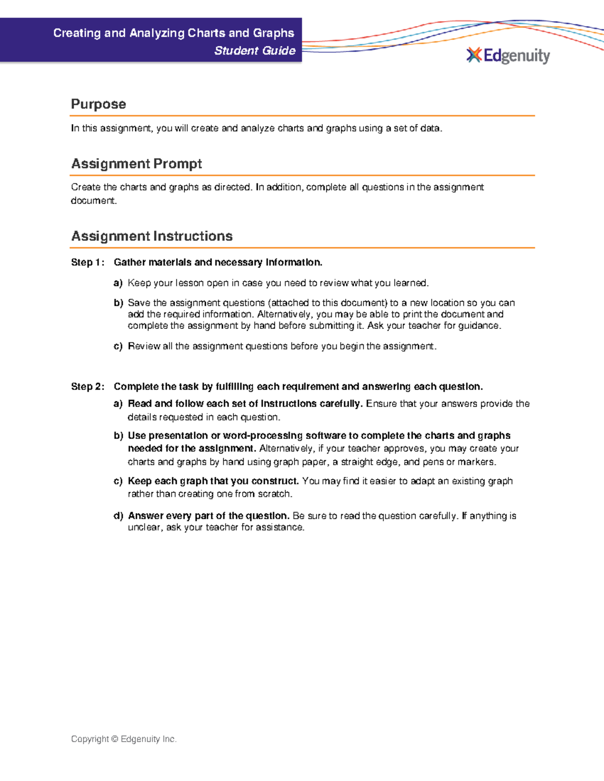 Student Guide for Performance Task: Creating Charts & Graphs 01-13 ...