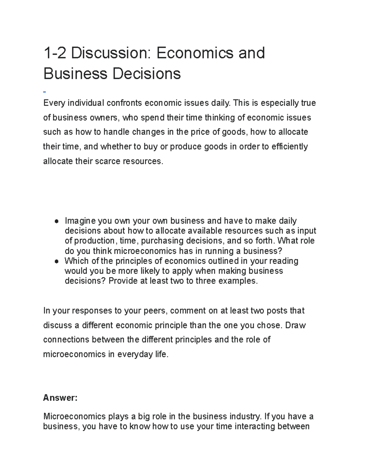 Discussion on Economics and Business Decisions: Key Principles ...