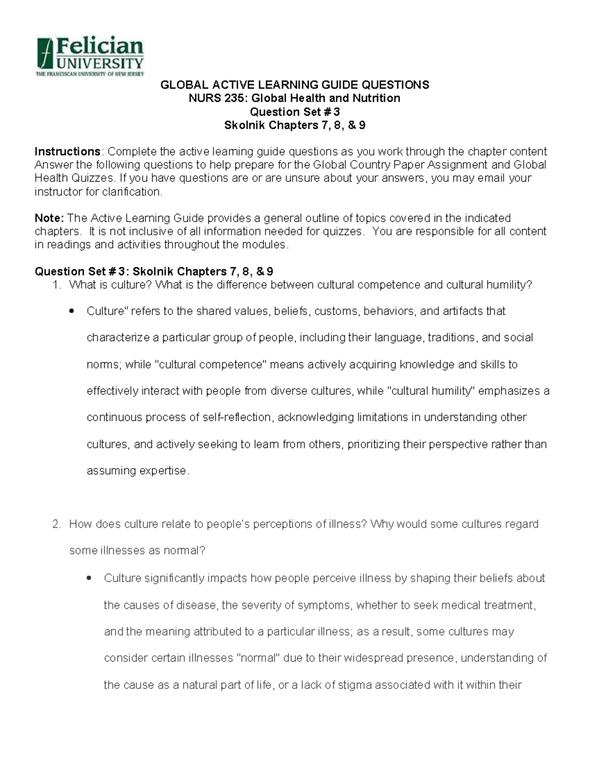Set 3 Global Health Active Learning Guide Questions - GLOBAL ACTIVE ...