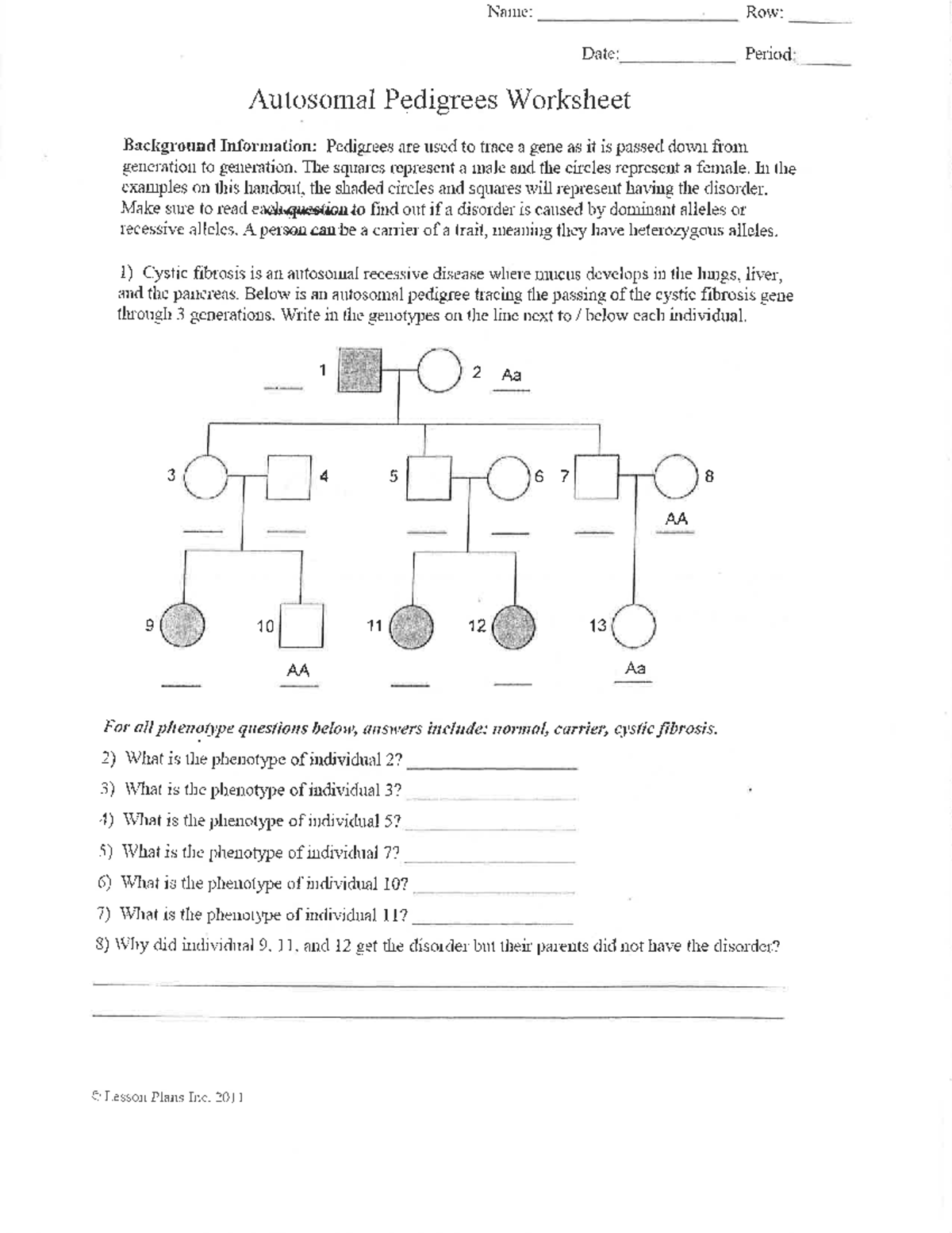 Autosomal & X-Linked Pedigrees: HW Worksheet for Genetics Studies - Studocu