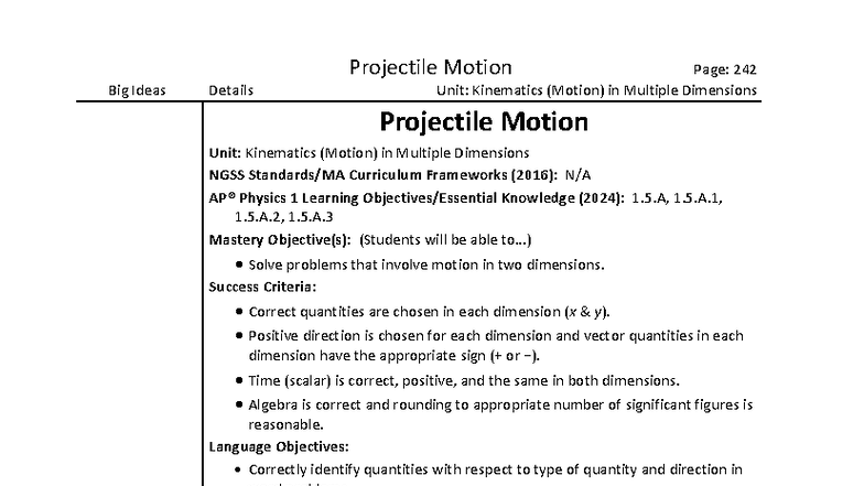 05a Projectile Motion - AP Physics 1 Kinematics Notes - Studocu