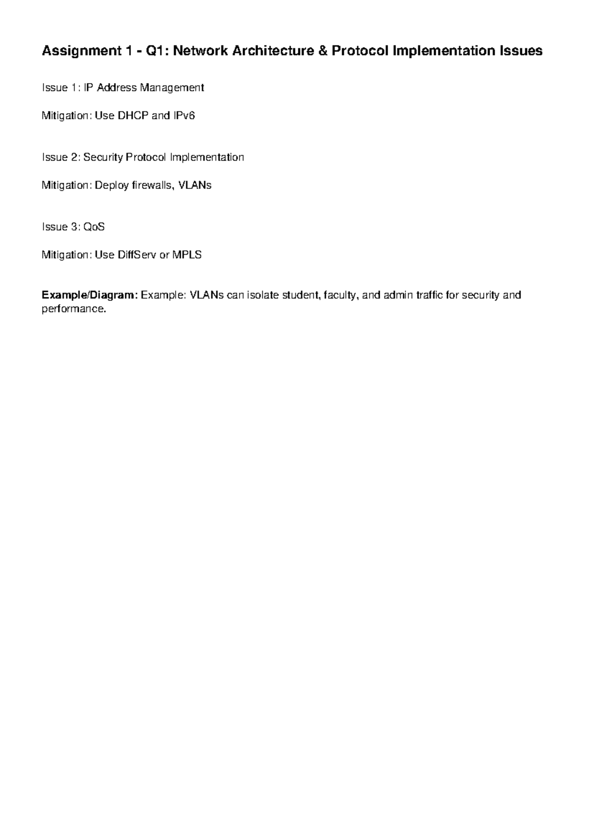 Computer Network Assignment (CNA) with Diagrams and Protocol Issues ...