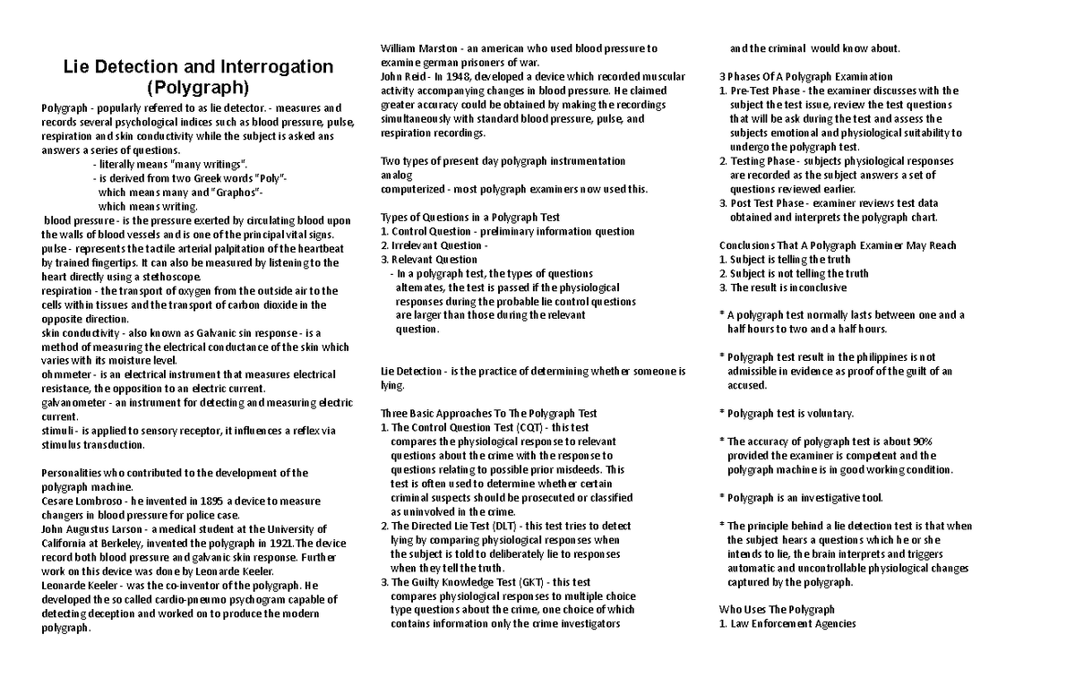 LIE 101: Comprehensive Notes on Lie Detection & Interrogation ...