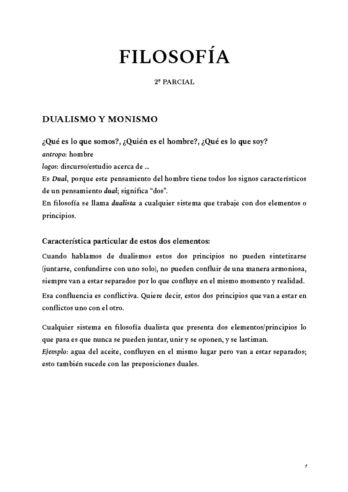 Filosofía 2DO Parcial: Análisis del Dualismo y Monismo en Platón - Studocu