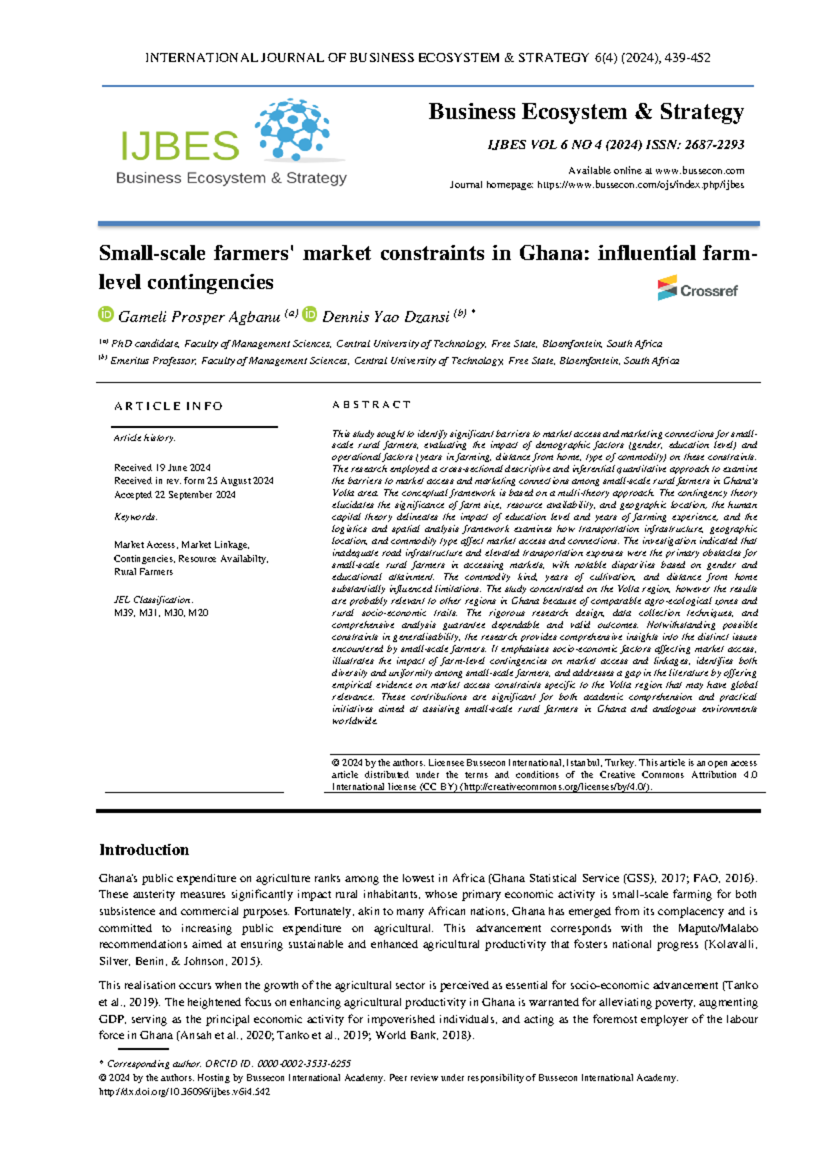 Market Access Constraints for Small-Scale Farmers in Ghana: IJBES 6(4 ...