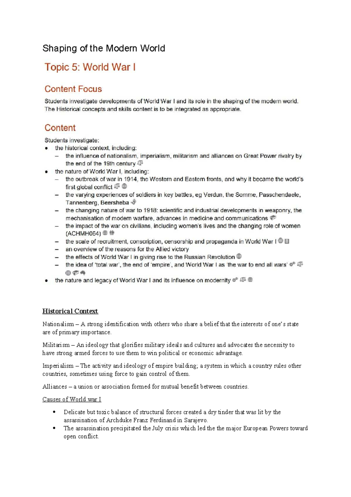 Shaping of the Modern World: Key Study Notes on WWI Causes - Studocu