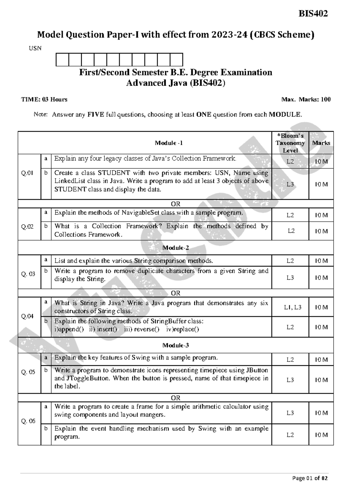 BIS402 Advanced Java Model Question Paper (CBCS Scheme) - Studocu