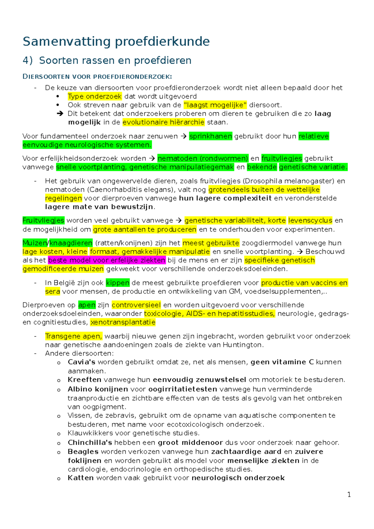 Samenvatting Proefdierkunde: Soorten Rassen en Proefdieren (FELASA B ...