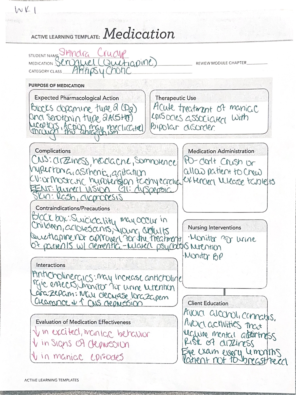 Medication Cards Wk1 - WK I ACTIVE LEARNING TEMPLATE: Medication ...