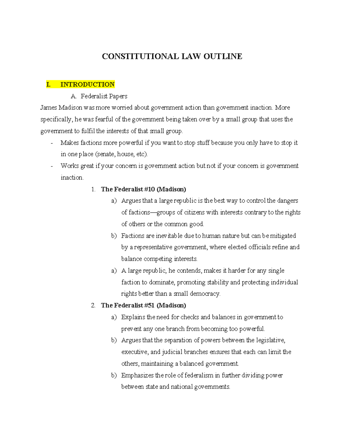 Constitutional Law Outline: Key Concepts and Landmark Cases - Studocu