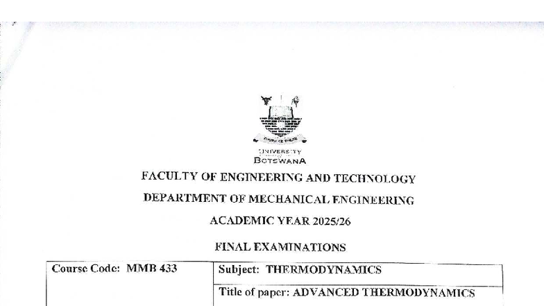 MMB 433 Final Exam 2025 - Advanced Thermodynamics Overview - Studocu