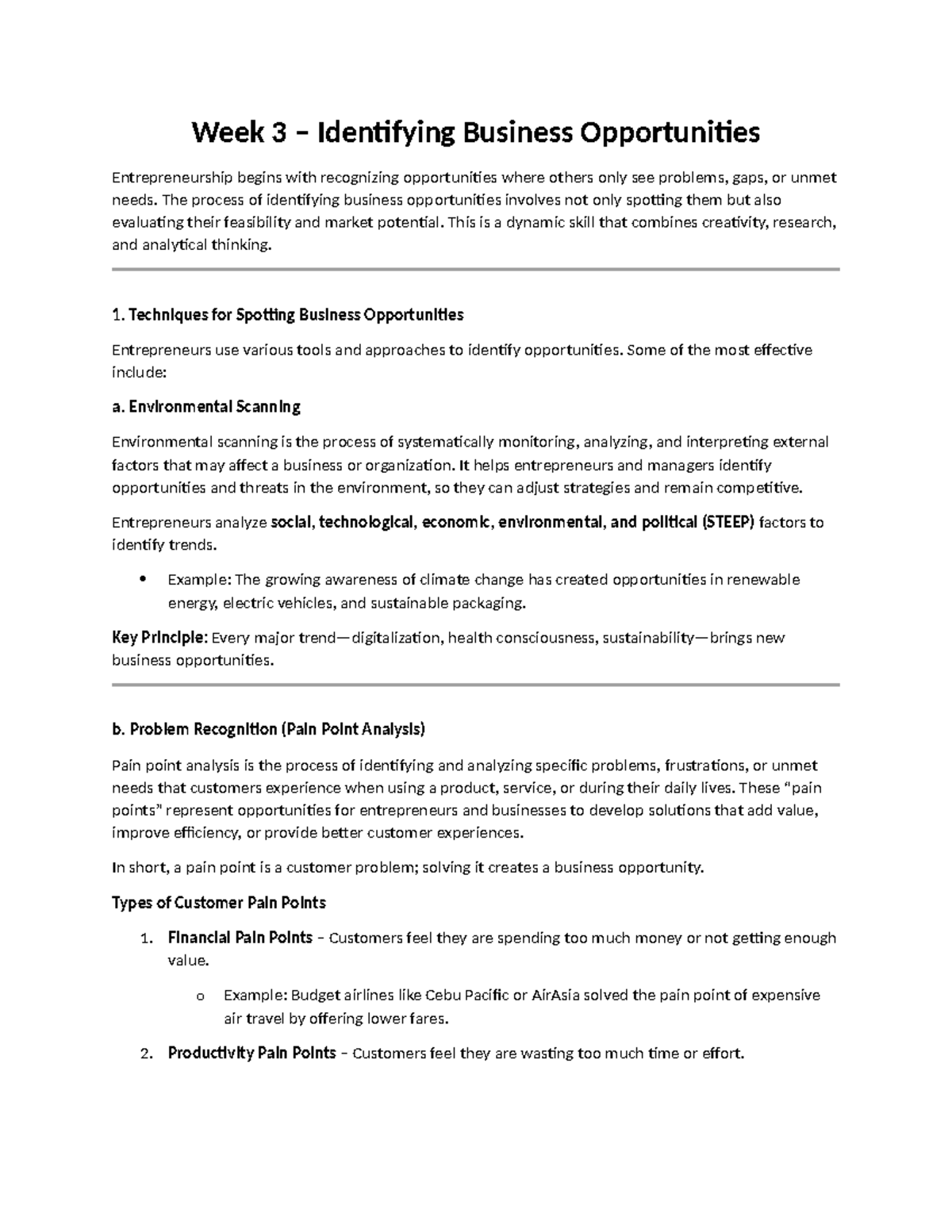 Week 3: Identifying Business Opportunities in Entrepreneurship - Studocu